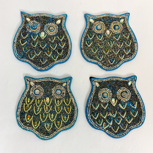 Pier 1 | Dining | Pier Retired Beaded Rhinestone Owl Coasters Blue ...